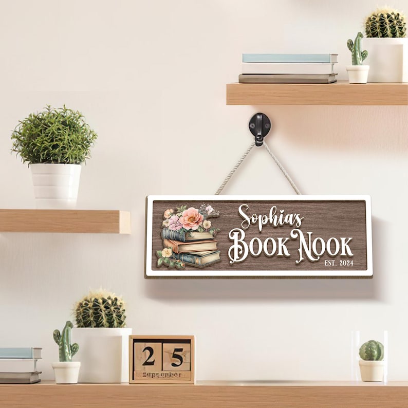 Custom Book Nook Door Sign, Personalized Book Lover Sign, Library Sign ...