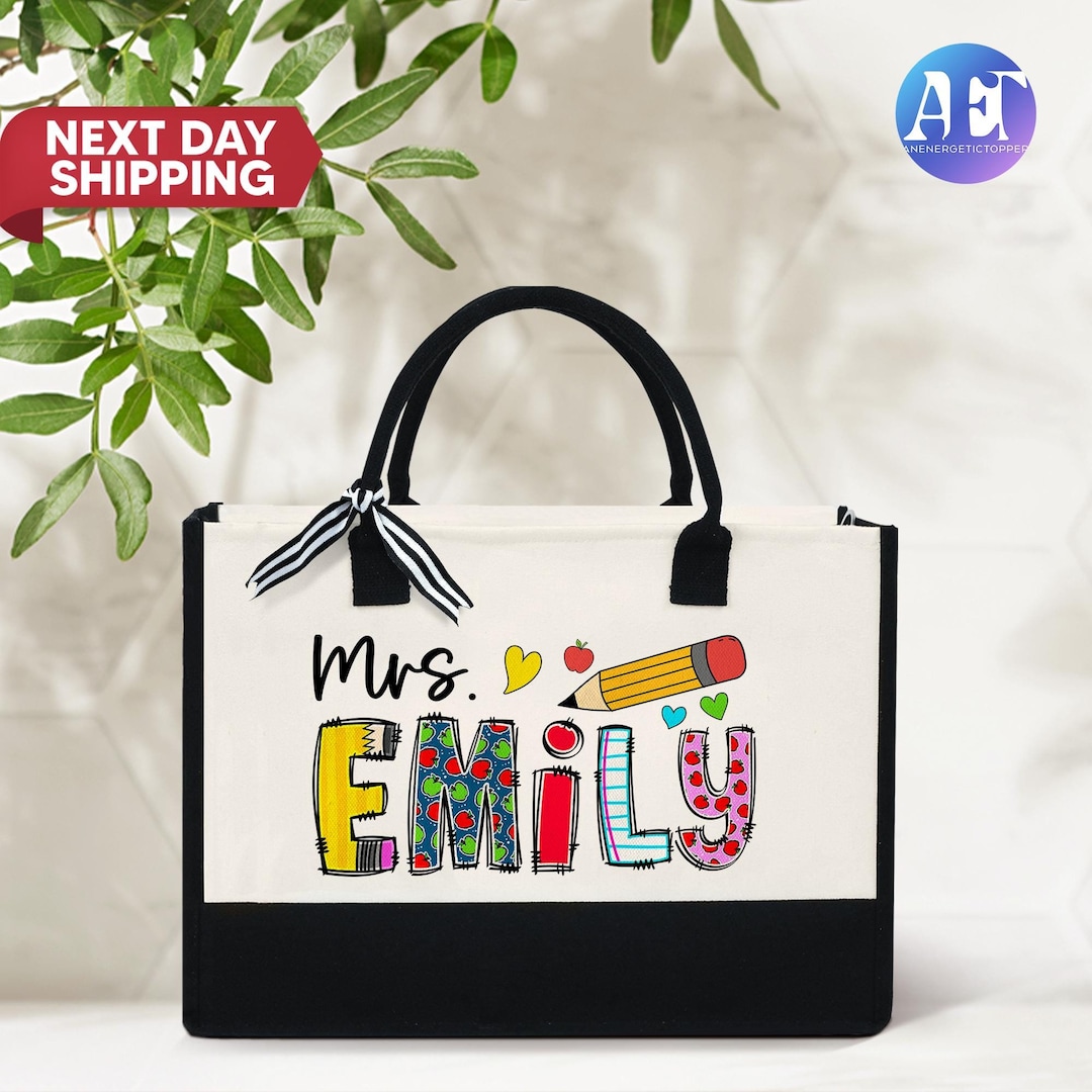 Personalized Teacher Tote Bag, Custom Teacher Name Bag, Personalized ...