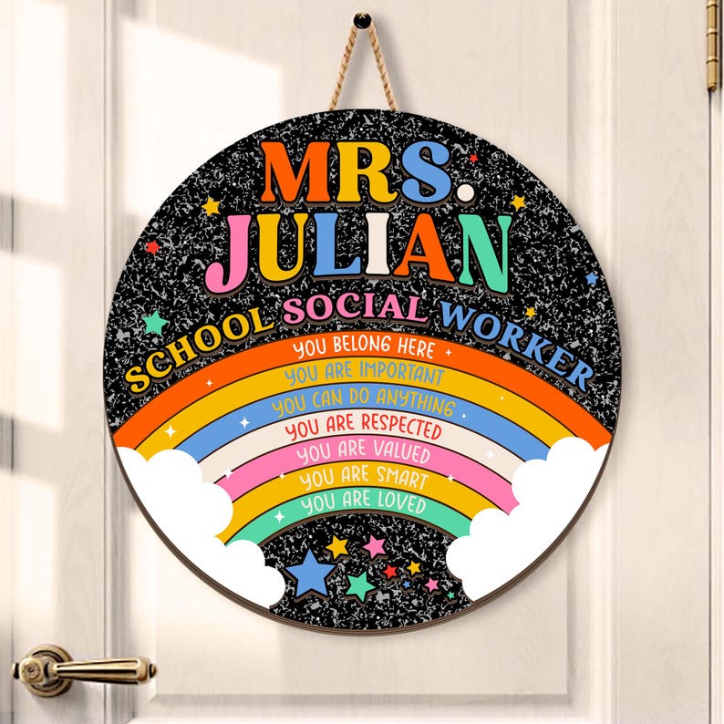 Personalized School Social Worker Office 3D Sign, Teacher Door Hanger ...