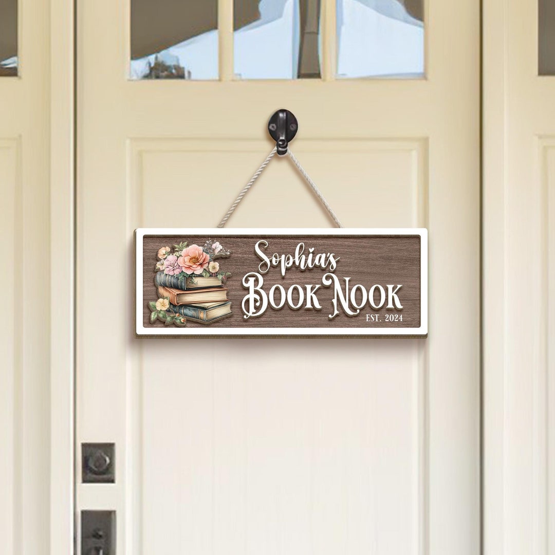 Custom Book Nook Door Sign, Personalized Book Lover Sign, Library Sign ...