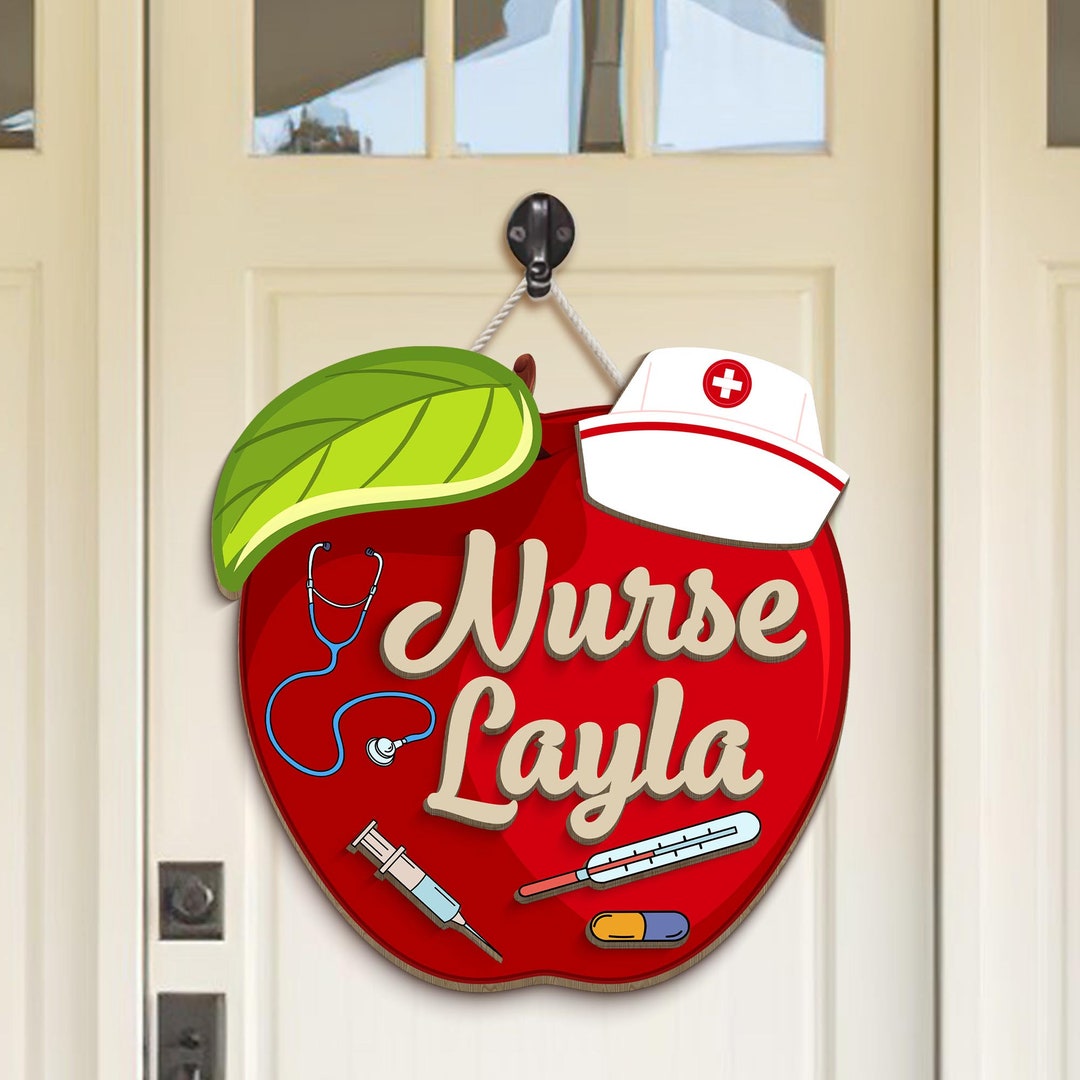 Personalized Apple Nurse Sign, Nurse Door Hanger, Nurse Door Sign, New ...