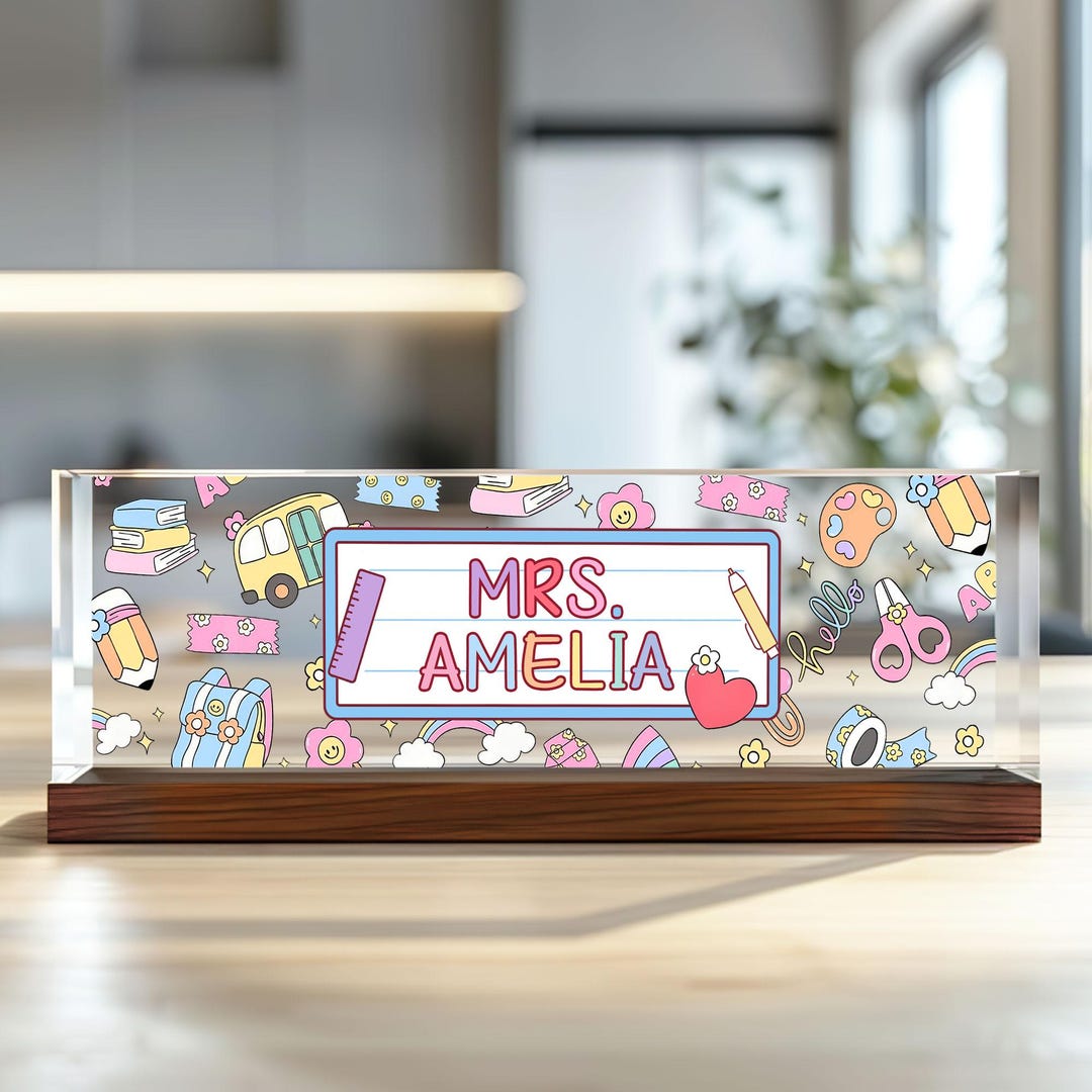 Personalized Teacher Desk Name Plate, Custom Acrylic Plaque With Name ...