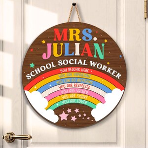 Personalized School Social Worker Office 3D Sign, Teacher Door Hanger ...