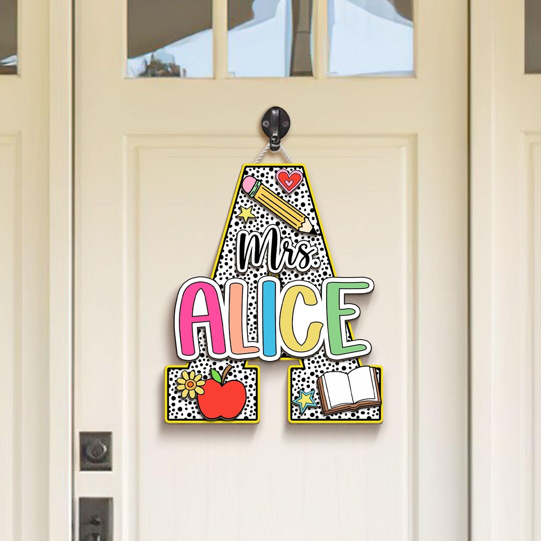 Custom Teacher 3D Door Sign, Cute Teacher Door Hanger, Back to School ...