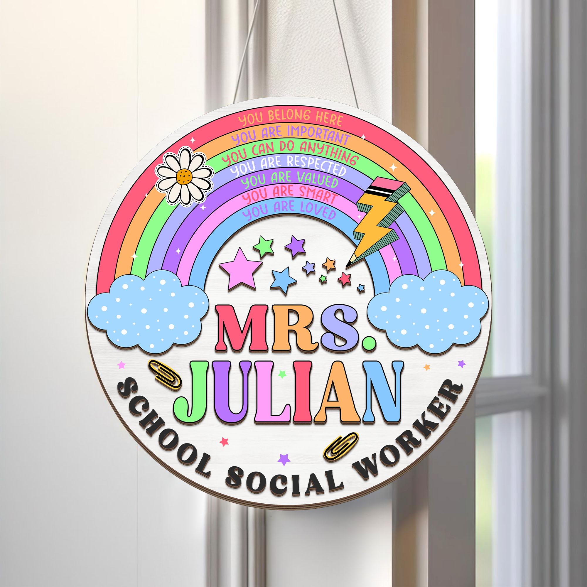 Personalized School Social Worker Office 3D Sign, Teacher Door Hanger ...