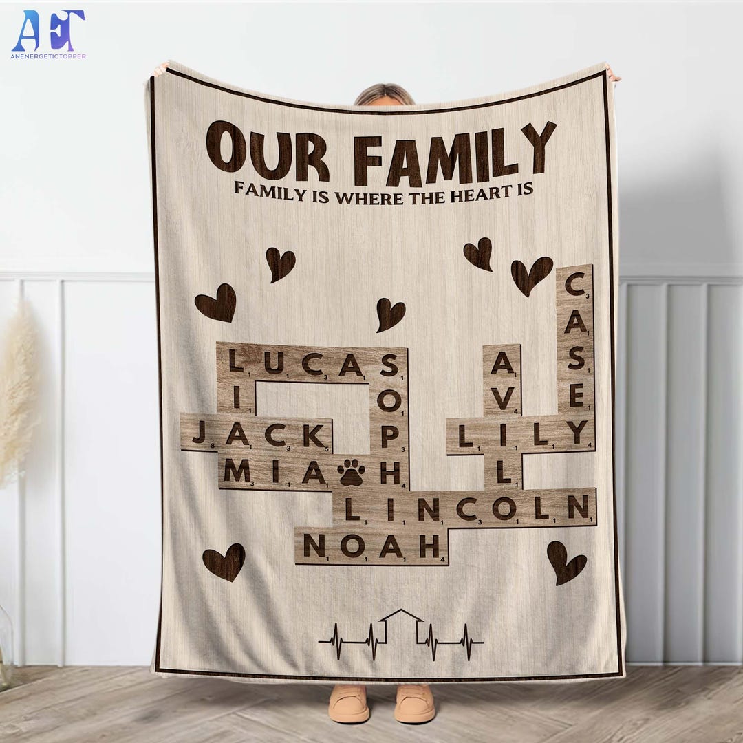 Personalized Scrabble Puzzle Blanket, Grandkids Crossword Throw Blanket ...
