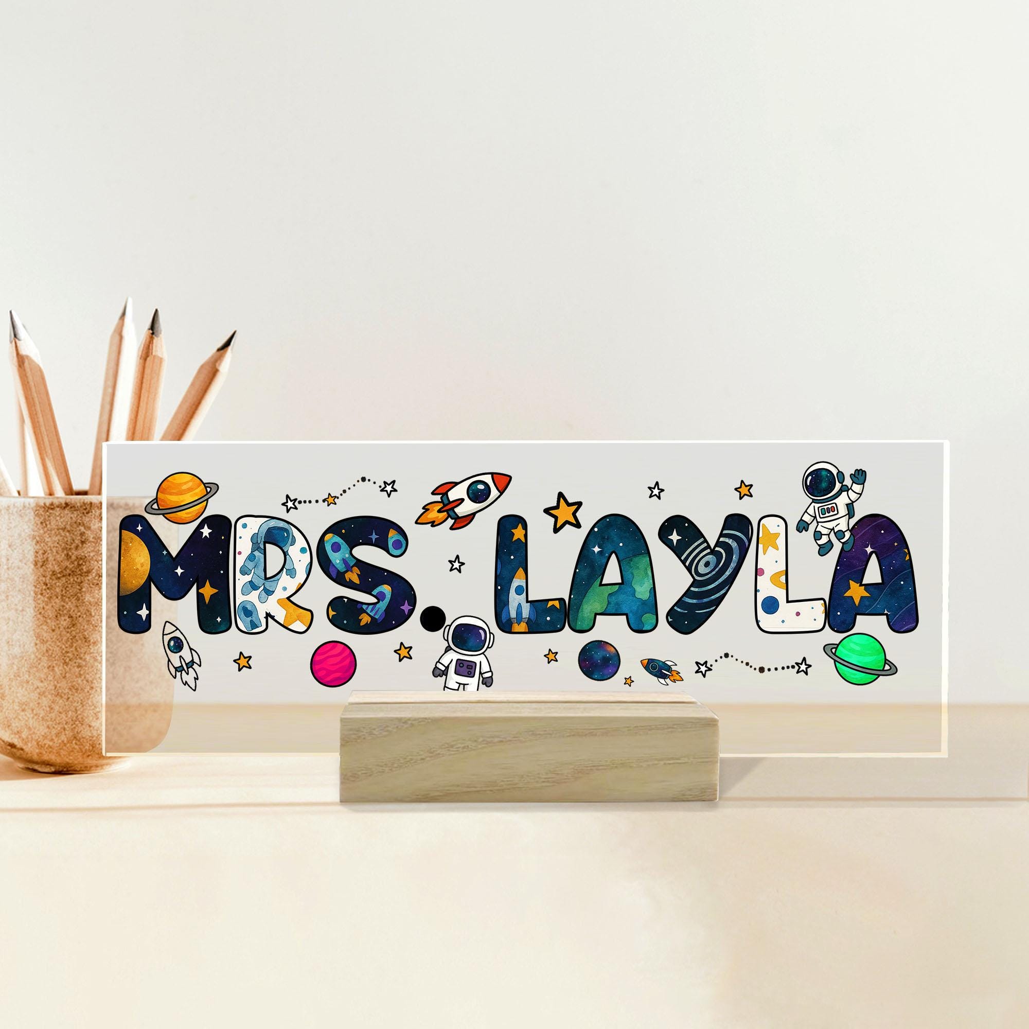 Teacher Desk Name Plate, Outer Space Theme Teacher Name Sign, Teacher ...