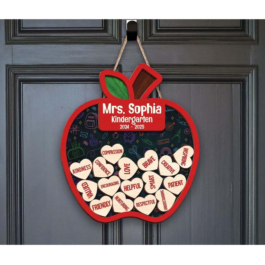 Personalized Teacher 3D Wooden Door Hanger, Custom Cute Teacher Door ...
