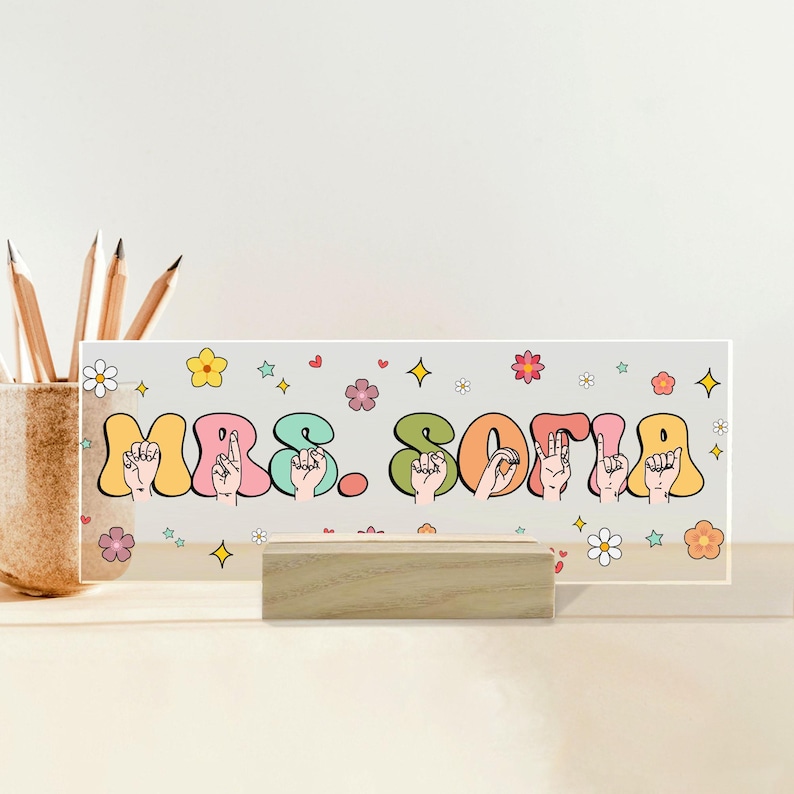 Personalized ASL Teacher Desk Name Plaque,teacher Language Gift ...