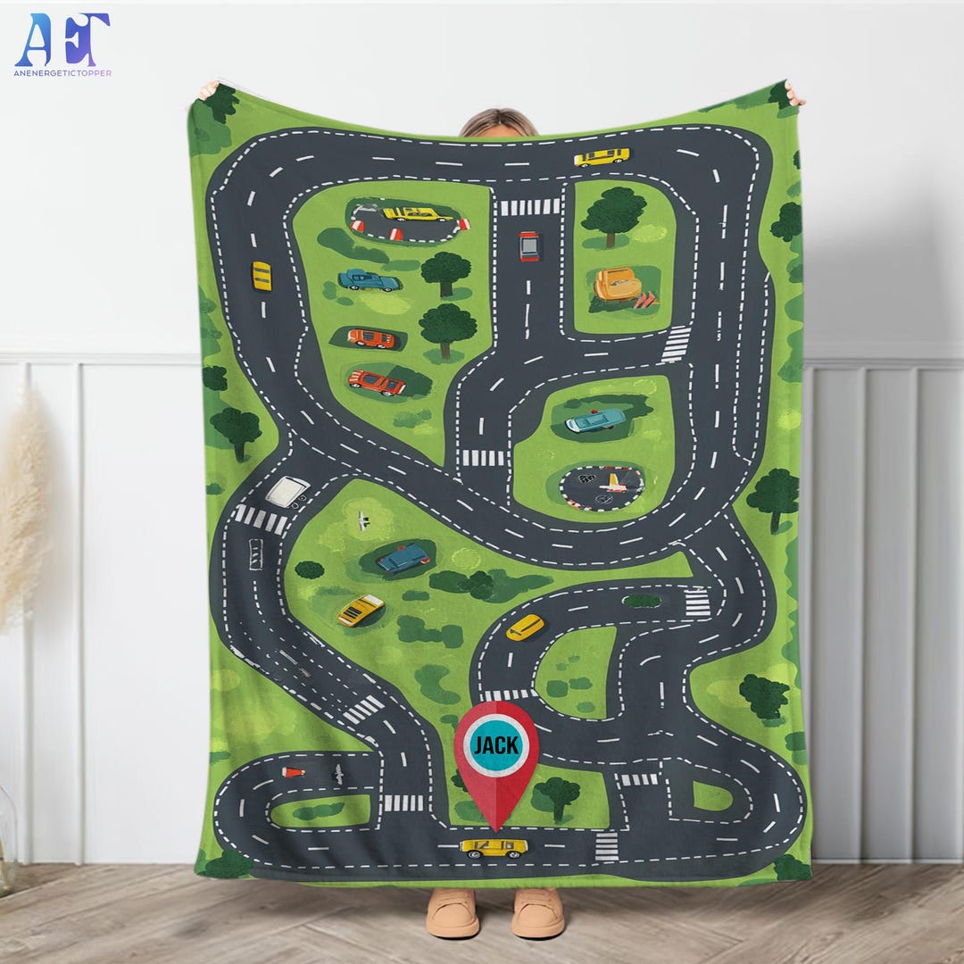 Personalized Car Track Blanket, Play Car Race Throw Blanket, Toy Cars ...