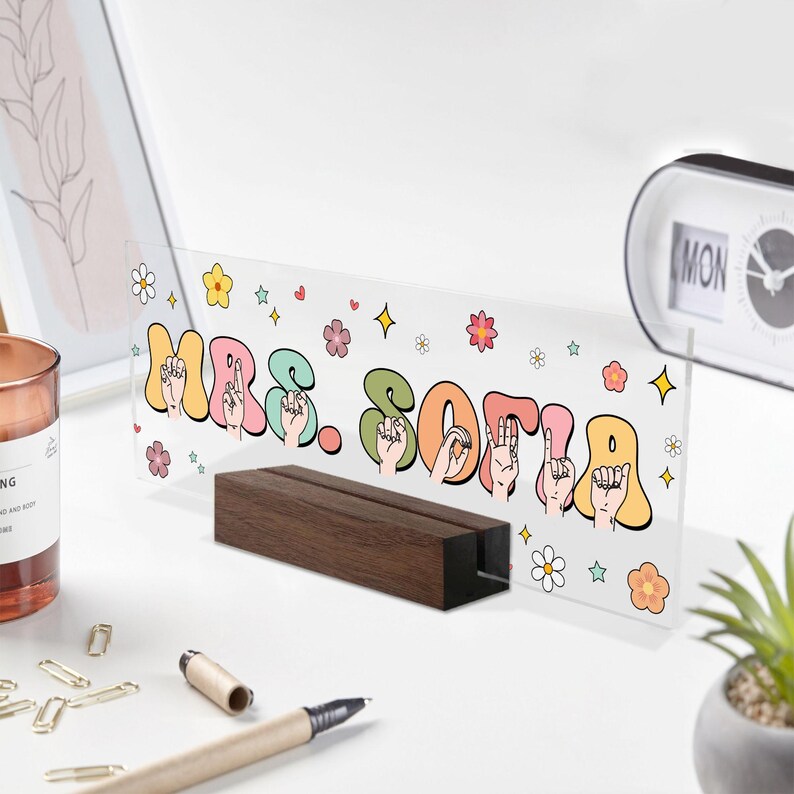 Personalized ASL Teacher Desk Name Plaque,teacher Language Gift ...