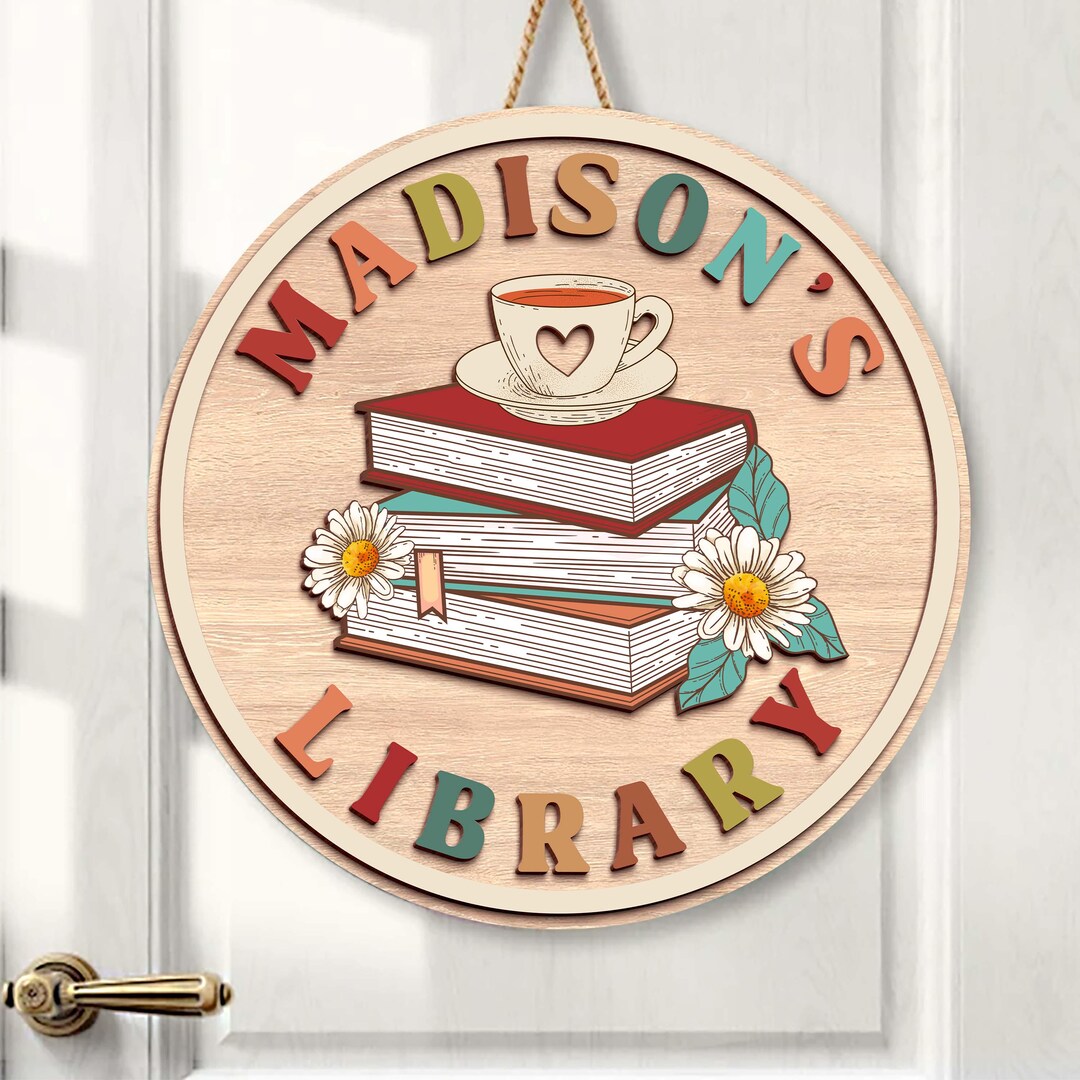 Personalized 3D Laser Cut Teacher Door Sign, Library Bookshelf Decor ...