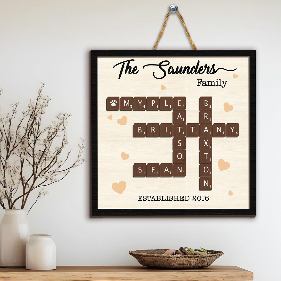 Personalized Family Scrabble Puzzle Sign, Custom Family Name Wooden ...