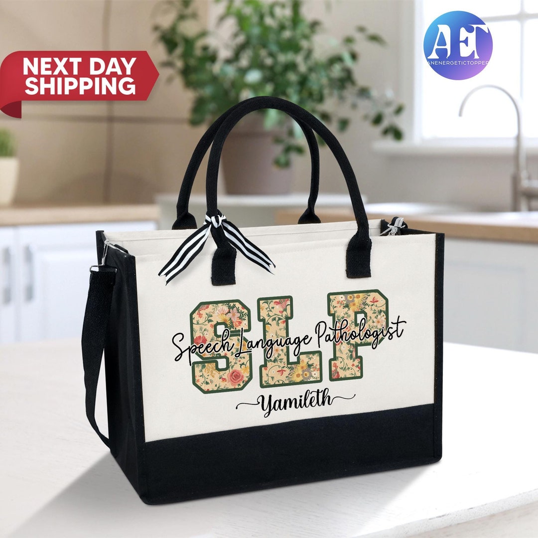 Personalized Floral Speech Therapy Canvas Tote Bag, SLP Bag, Speech ...