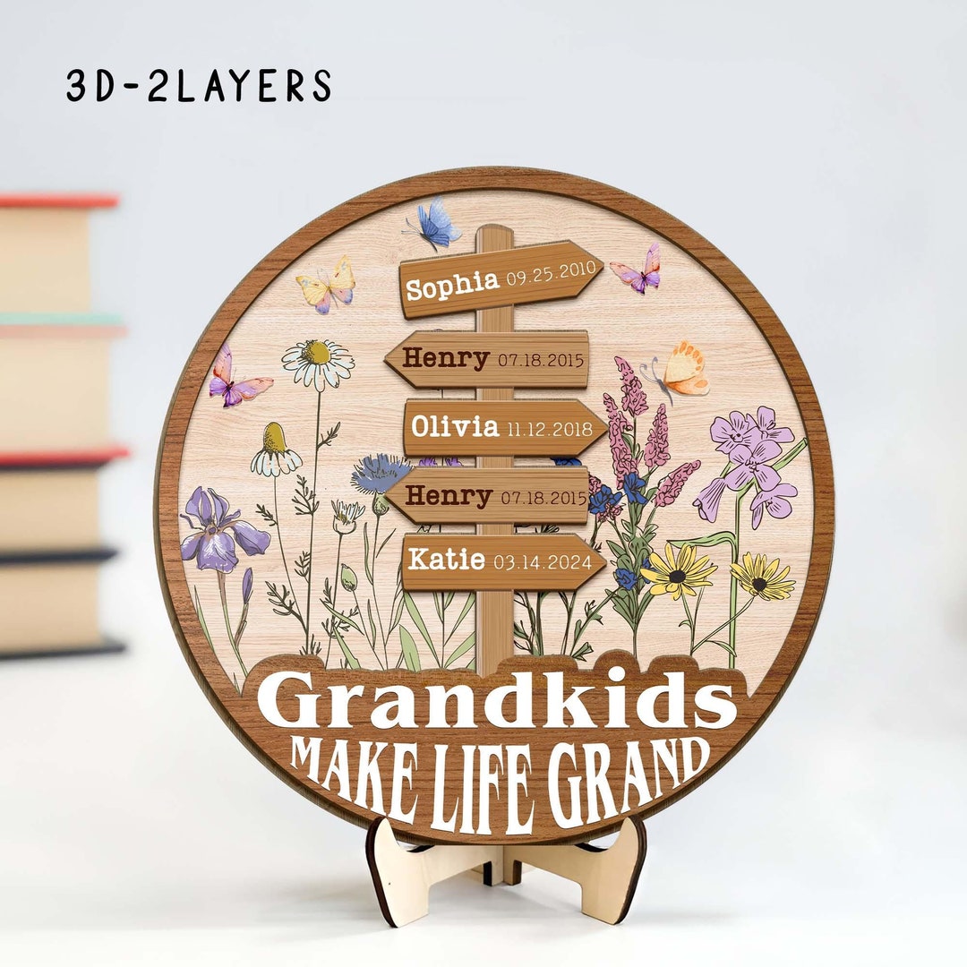 Personalized Grandkids Make Life Grand Door Sign, Custom Sign With Kid ...