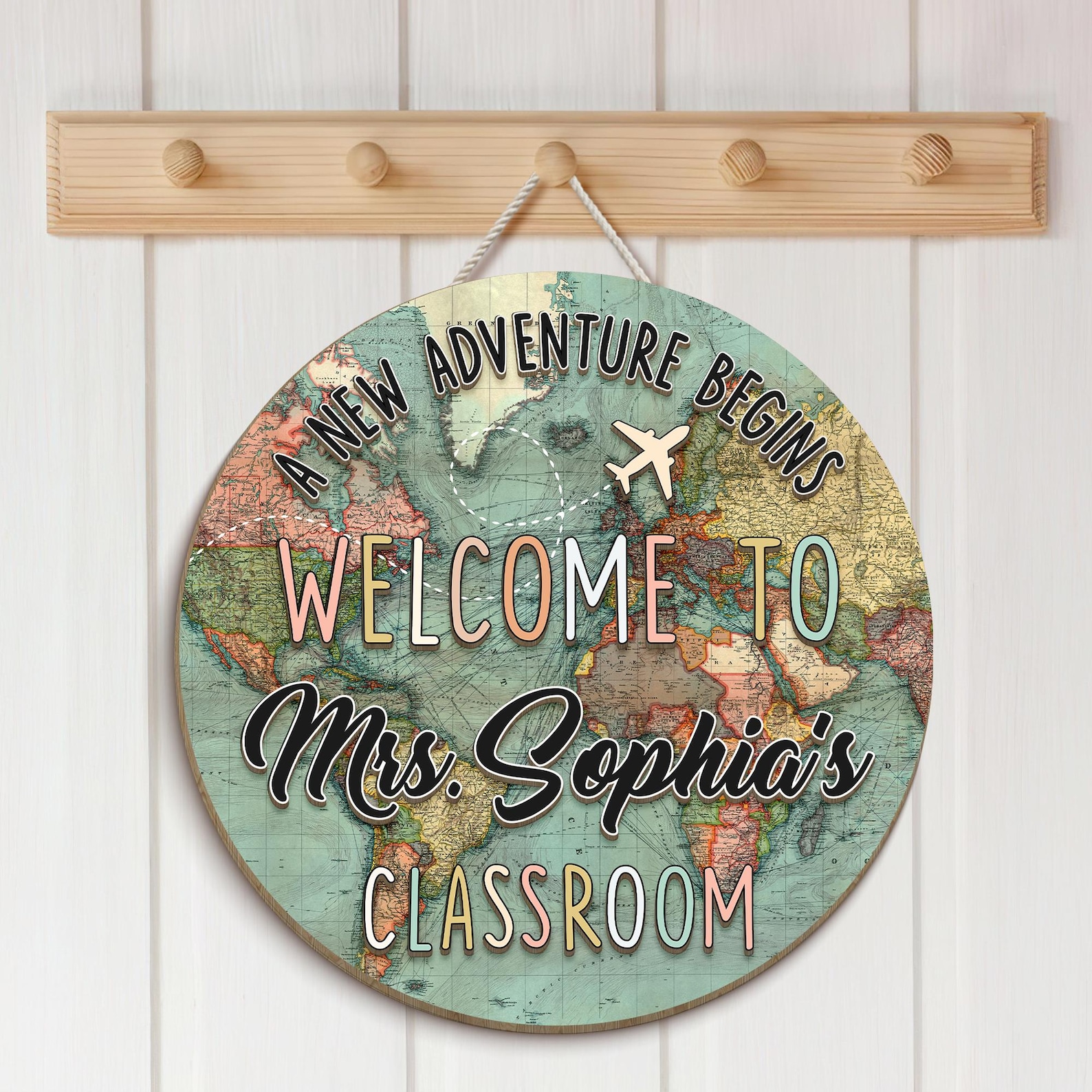 Personalized Welcome Classroom Door Sign, World Map Adventure Themed ...