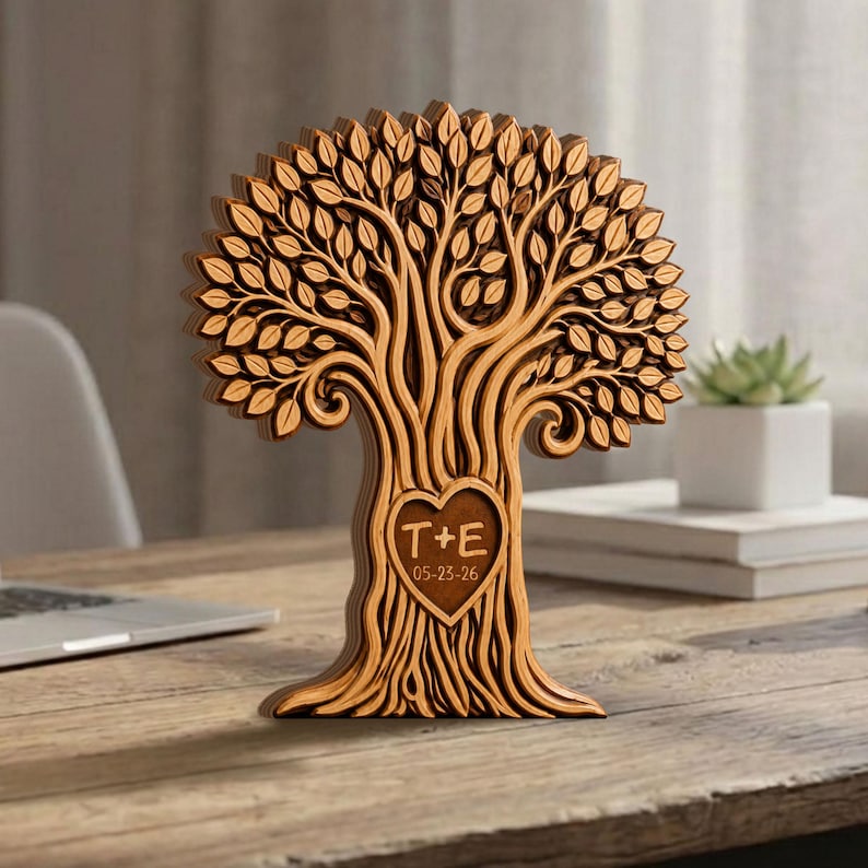 Personalized Initials Couple Heart Tree Wooden Plaque,anniversary Gift ...