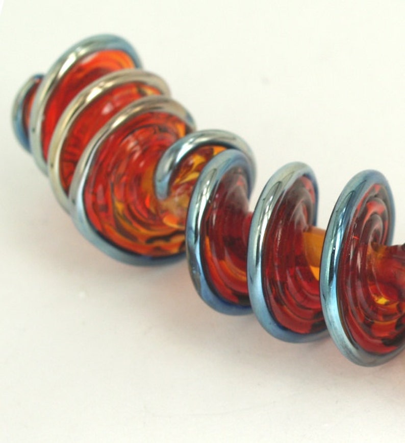Pearly Orange Transparent Spiral Lampwork Beads With Silver | Etsy
