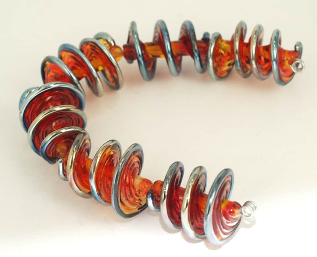 Pearly – Orange Transparent Spiral Lampwork Beads With Silver Outlines ...
