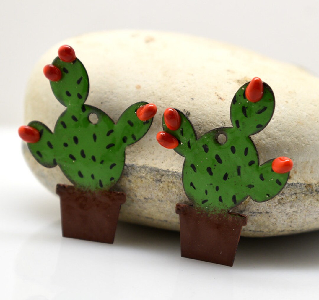 Enameled Copper, Pair Cactus Enameled Copper Jewelry - Etsy