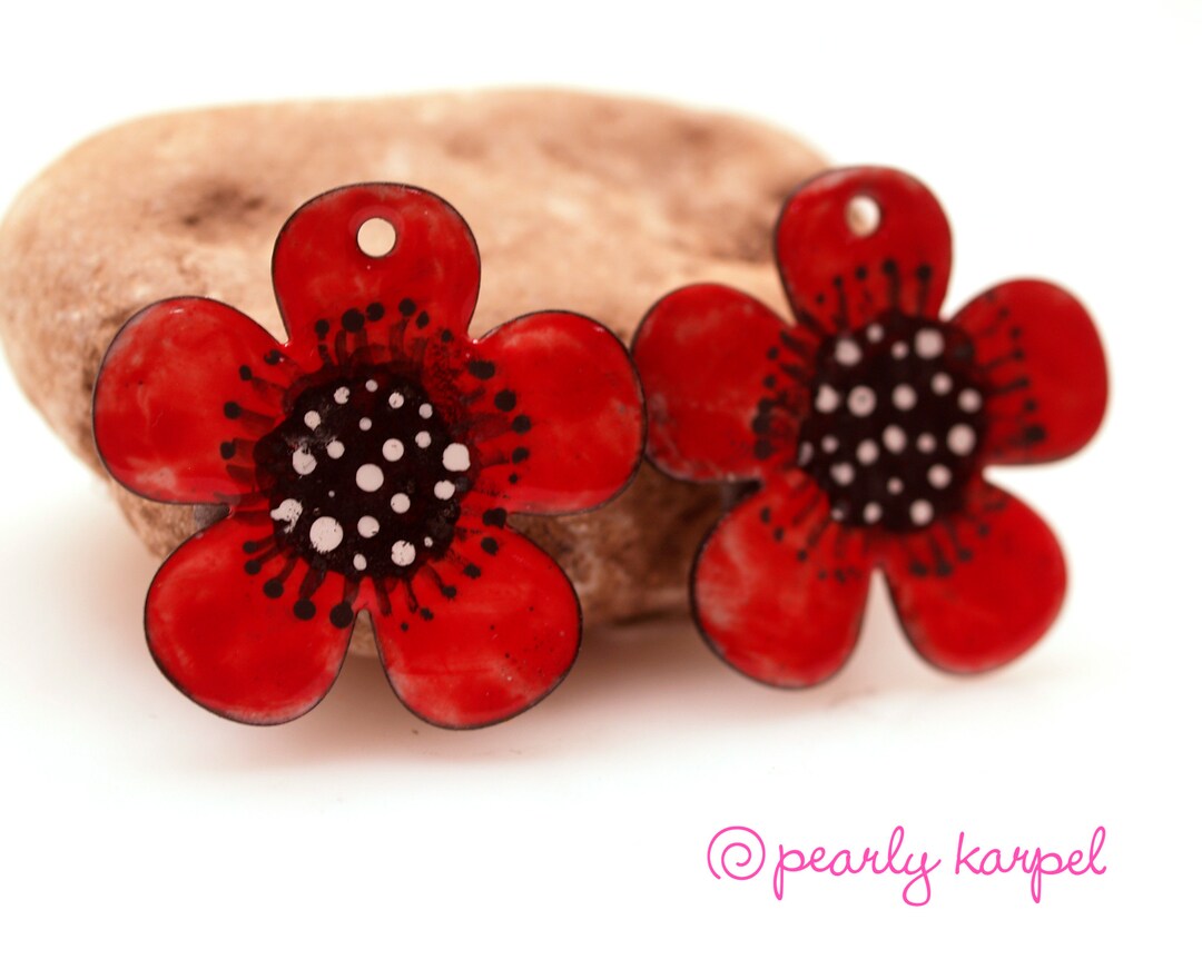 Enameled Copper, Red Flower - Etsy