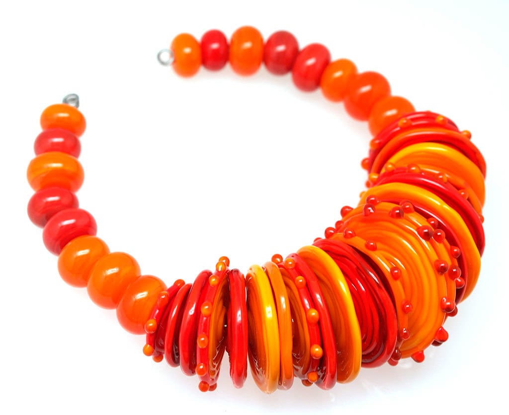 Orange red disc lampwork beadslampwork beads sra handemade | Etsy