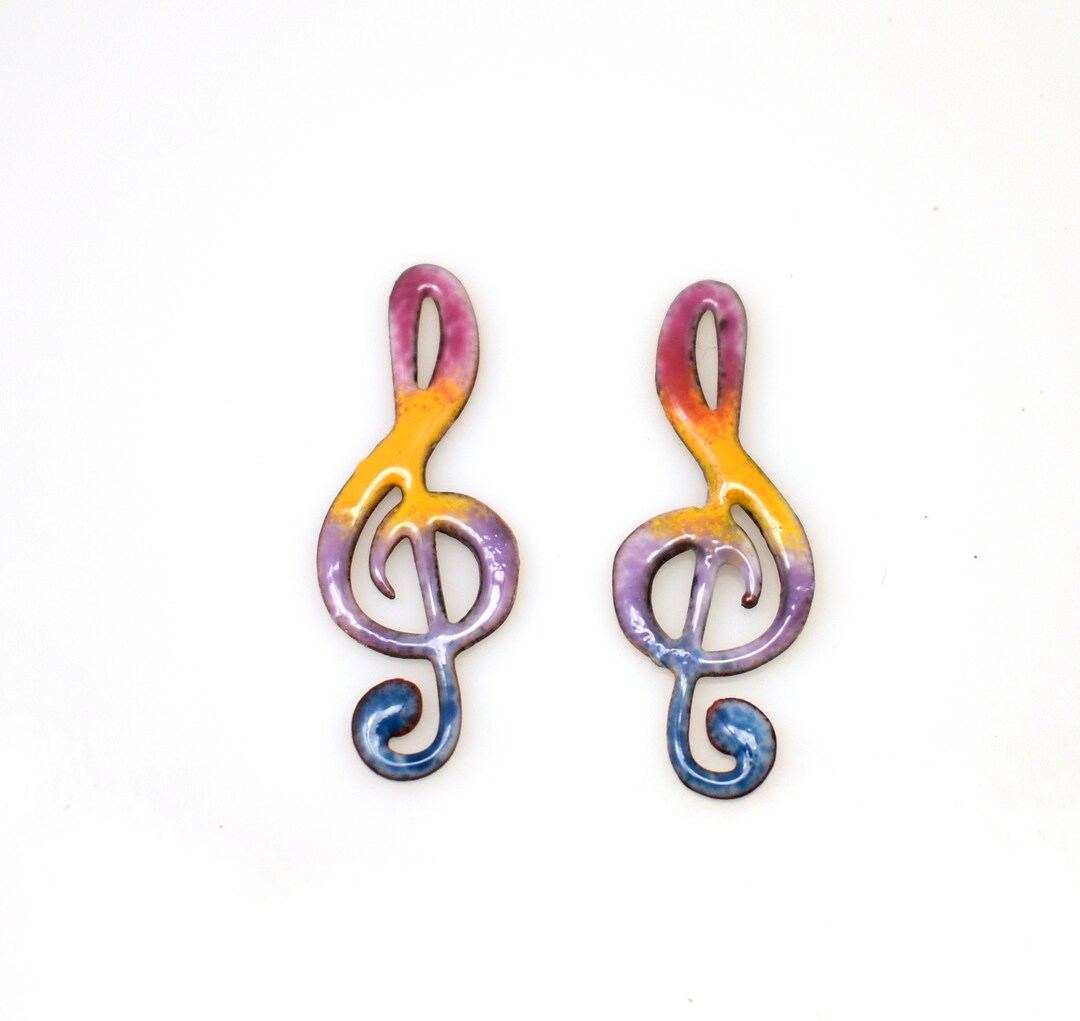 Enameled Copper, Music Note Enameled, Jewelry Making, Earrings,copper ...