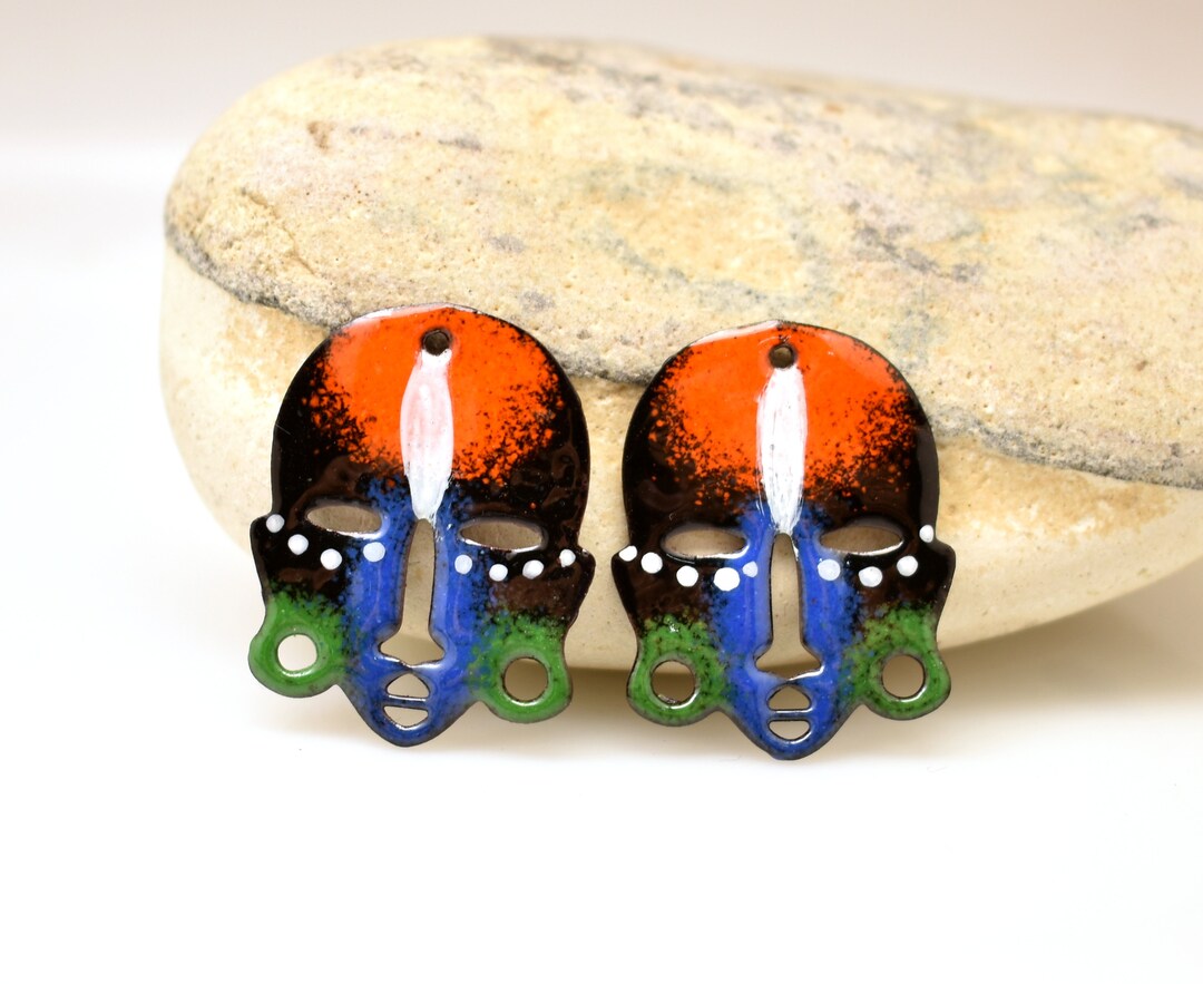 Enameled Copper, African Masks Enameled, Jewelry Making, Earrings ...