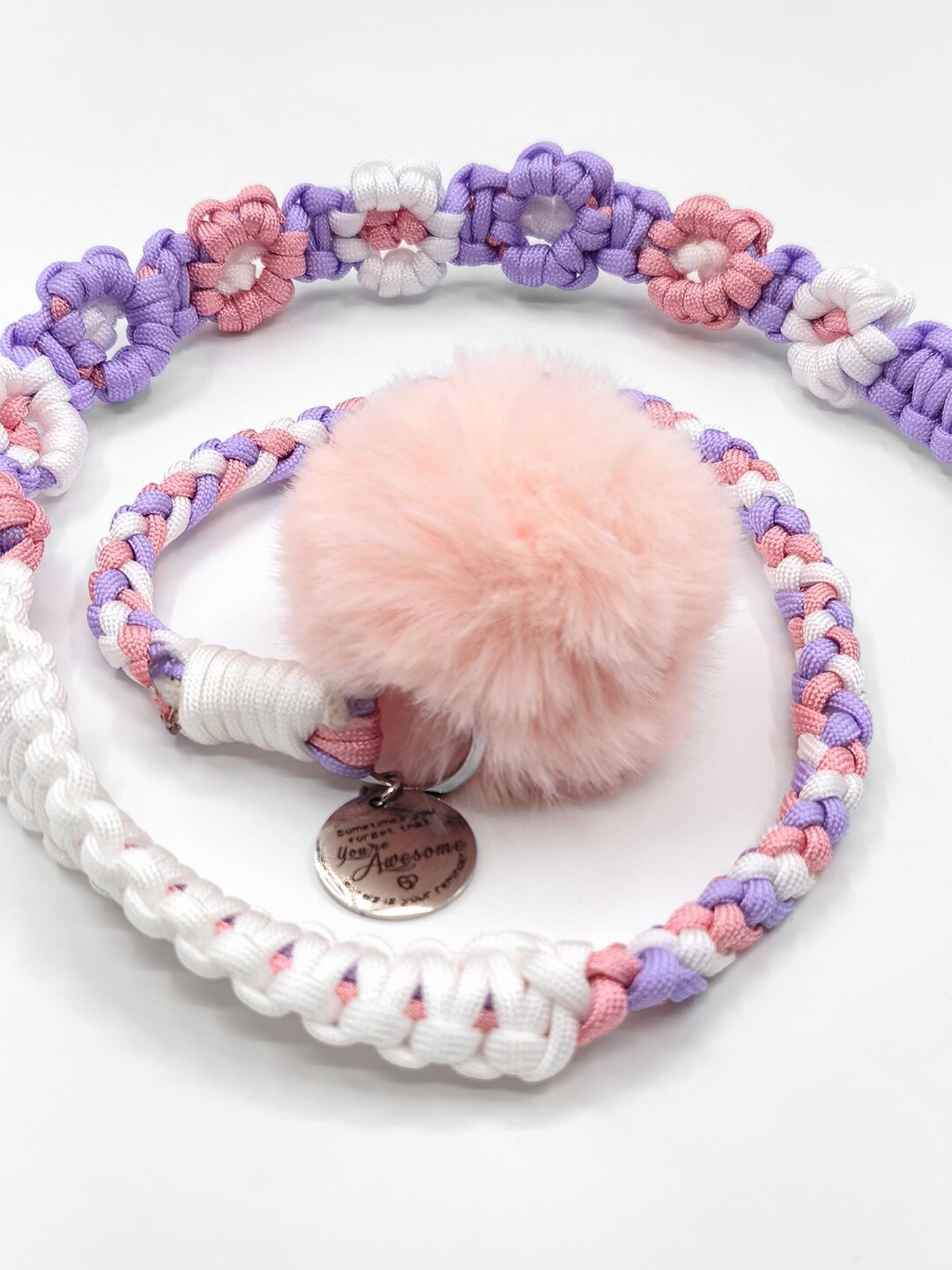Pinkish Purple Crochet Lanyard With Cute Flowers, Crochet Lanyard Bag ...