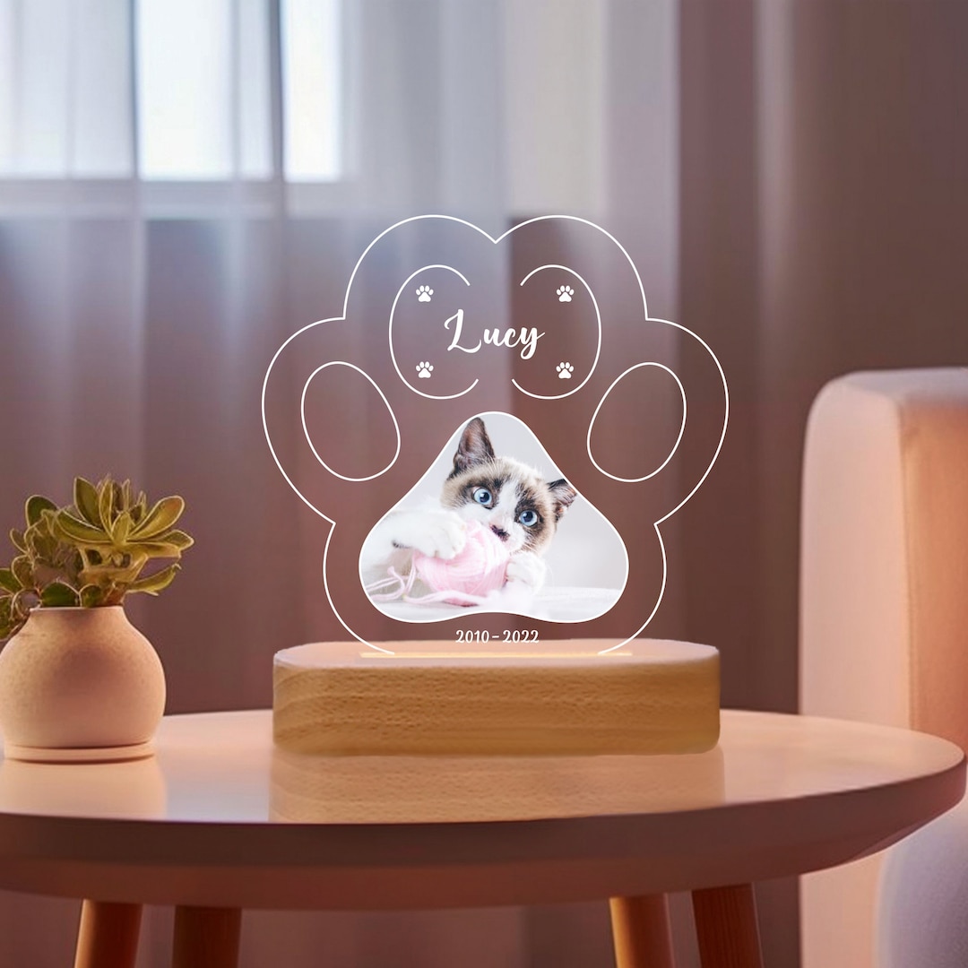Personalized Engraved Pet Paw Photo Night Light With Name,engraved Dog ...