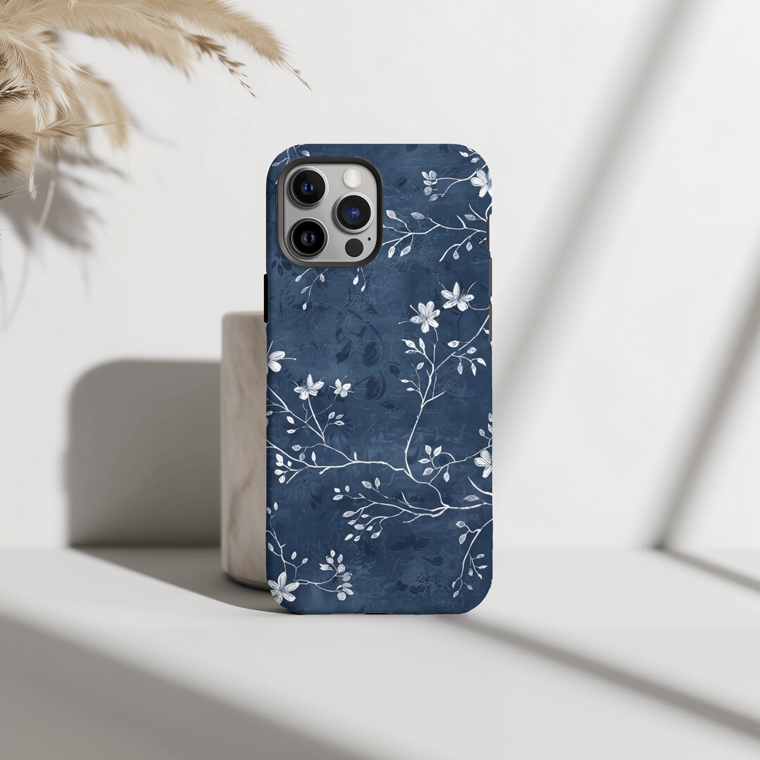 Vintage Floral Dusty Blue Navy Flower Design Trendy Aesthetic Phone ...