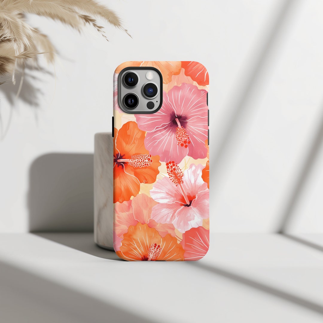 Orange Pink Hawaiian Hibiscus Watercolor Aesthetic Summer Phone Case ...