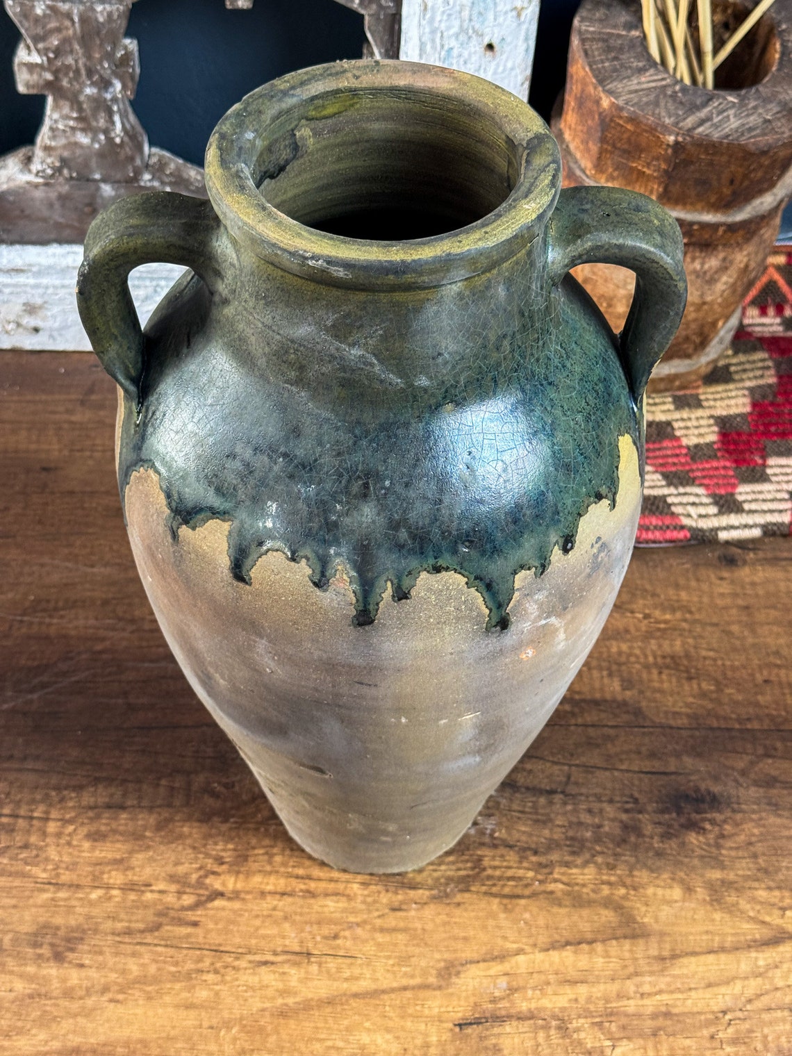 Vintage Terracotta Gray Vase, Rustic Turkish Potter, Primitive Jug ...