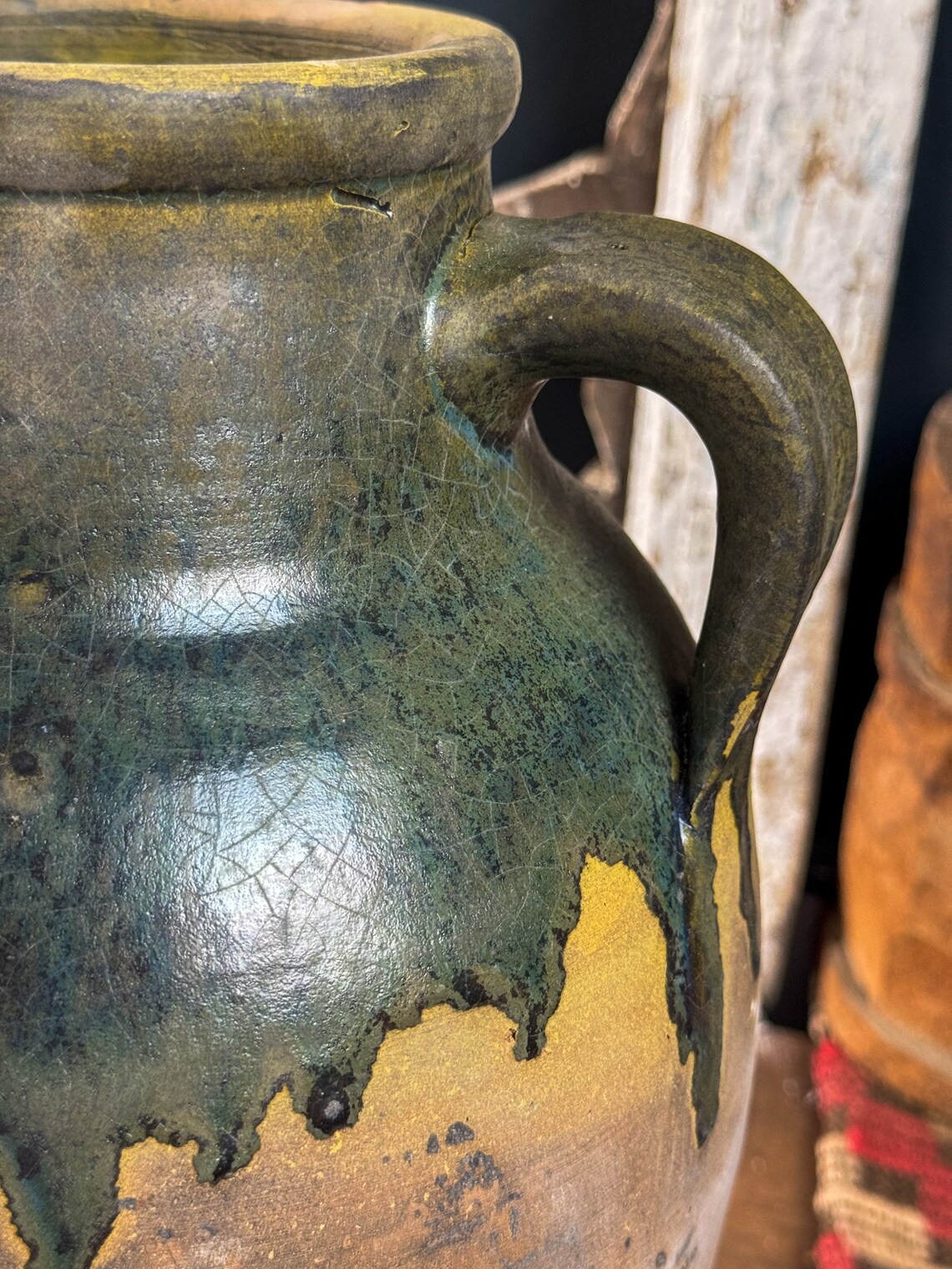 Vintage Terracotta Gray Vase, Rustic Turkish Potter, Primitive Jug ...