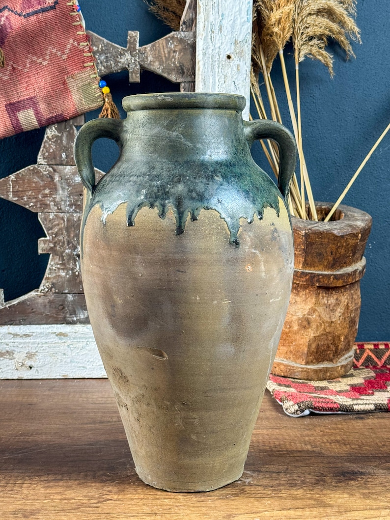 Vintage Terracotta Gray Vase, Rustic Turkish Potter, Primitive Jug ...