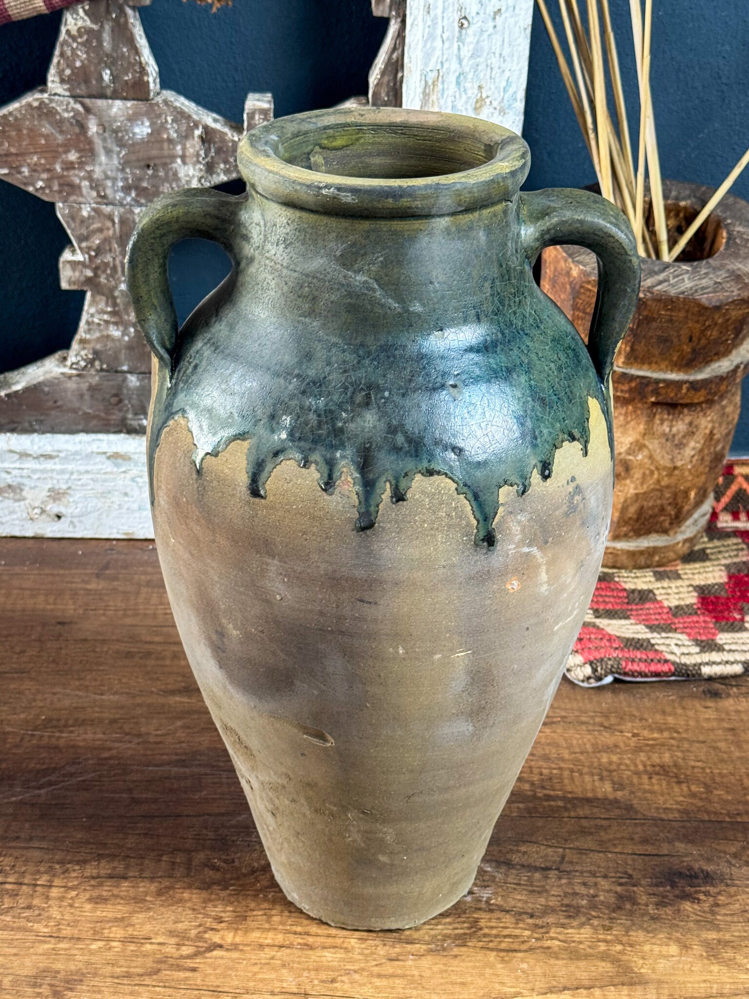 Vintage Terracotta Gray Vase, Rustic Turkish Potter, Primitive Jug ...