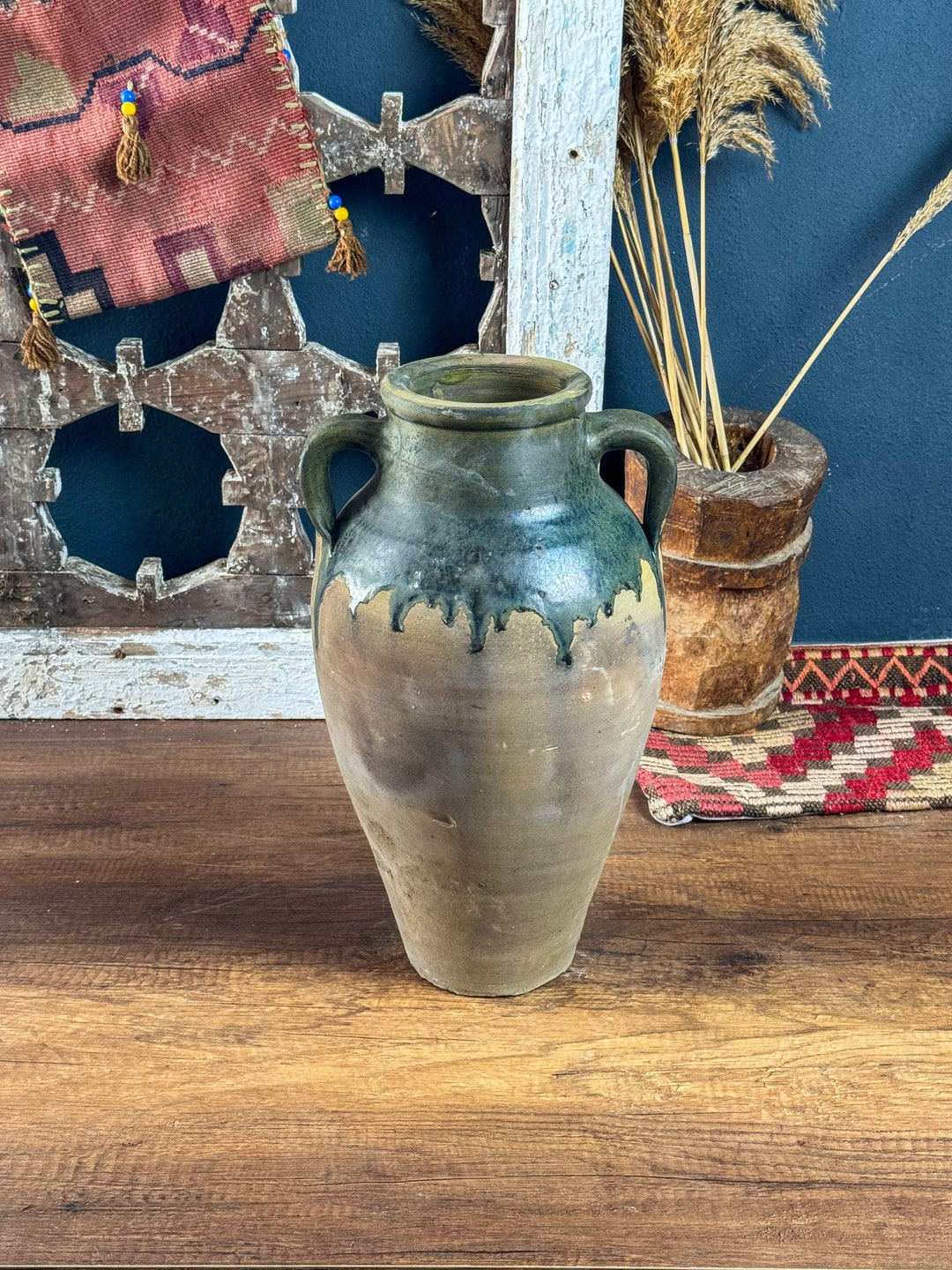 Vintage Terracotta Gray Vase, Rustic Turkish Potter, Primitive Jug ...