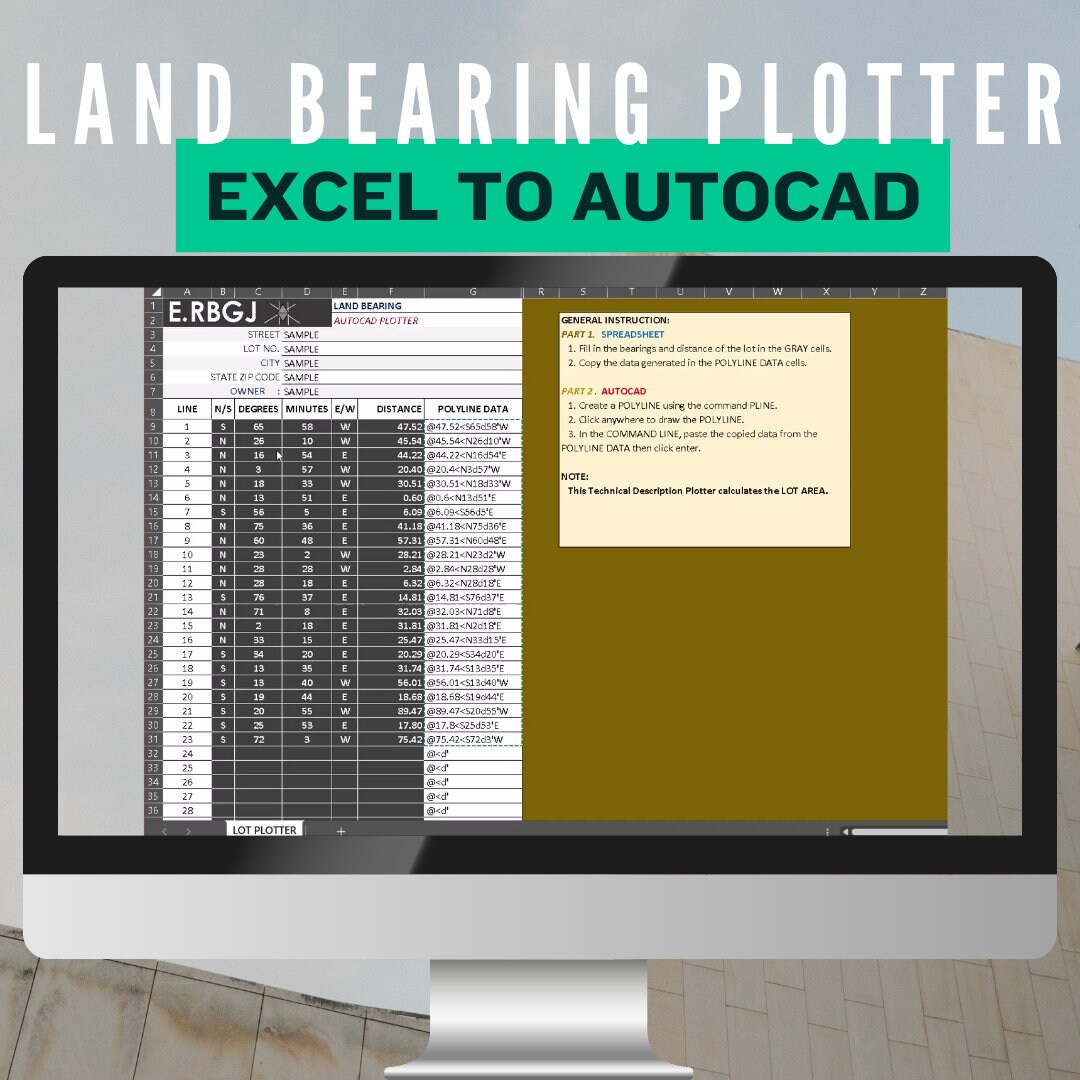Land Bearing Plotter EXCEL TO AUTOCAD - Etsy