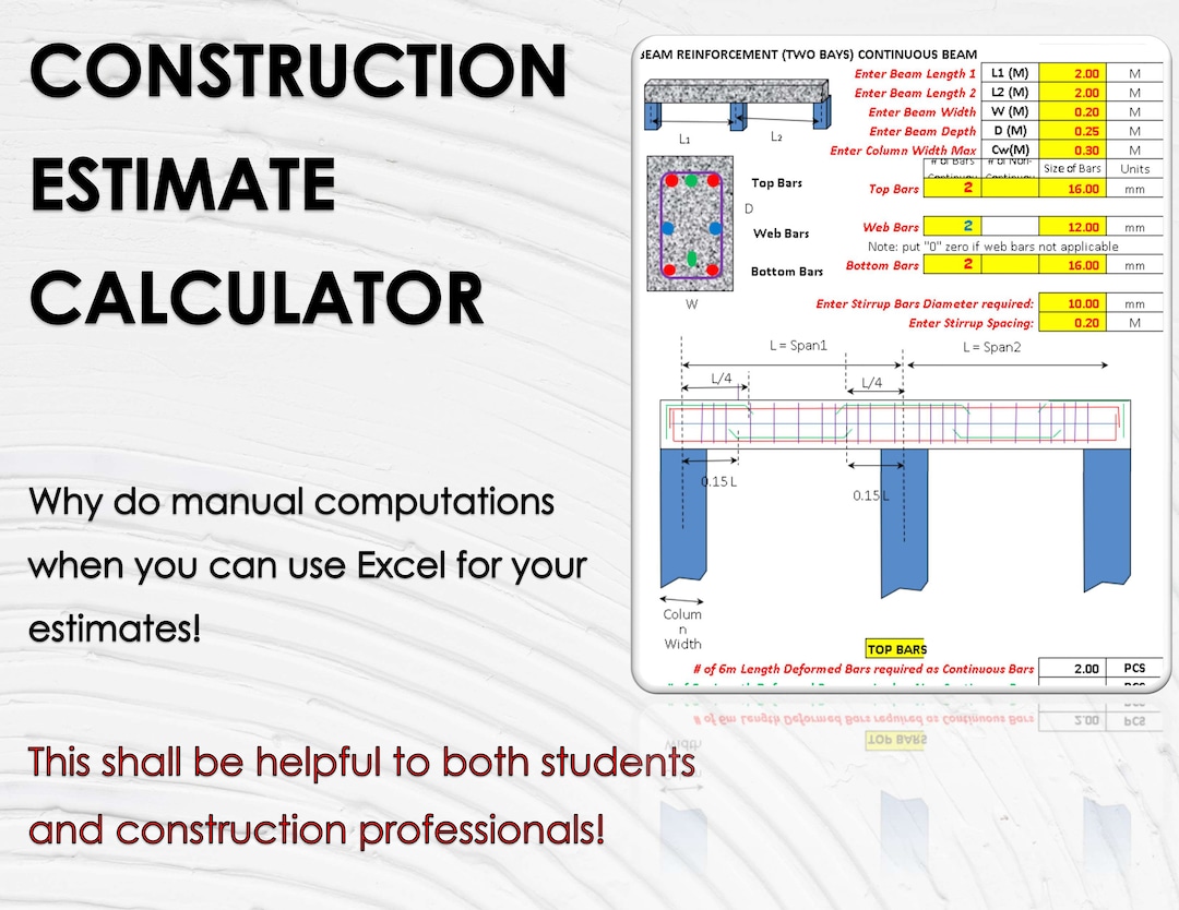 Quick Construction Estimate Calculator EXCEL SPREADSHEET - Etsy