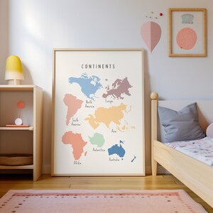 World Continents Poster, Continent Print, Watercolor Poster, Nursery ...