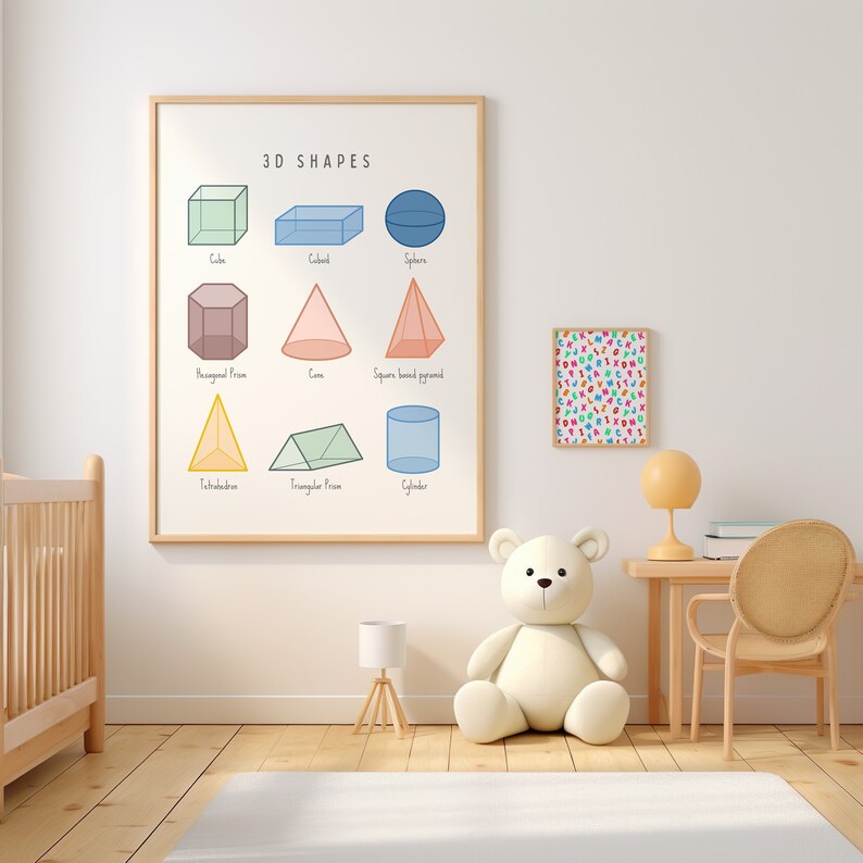 Montessori 3D Shapes Poster - Educational Nursery Printable Wall Art ...