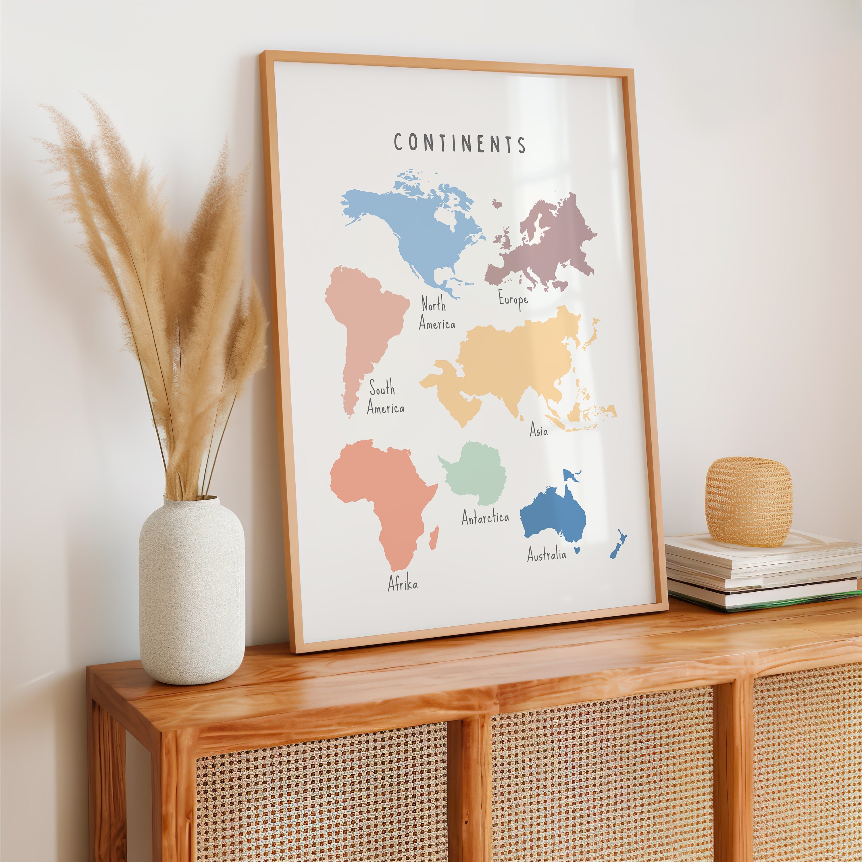 World Continents Poster, Continent Print, Watercolor Poster, Nursery ...