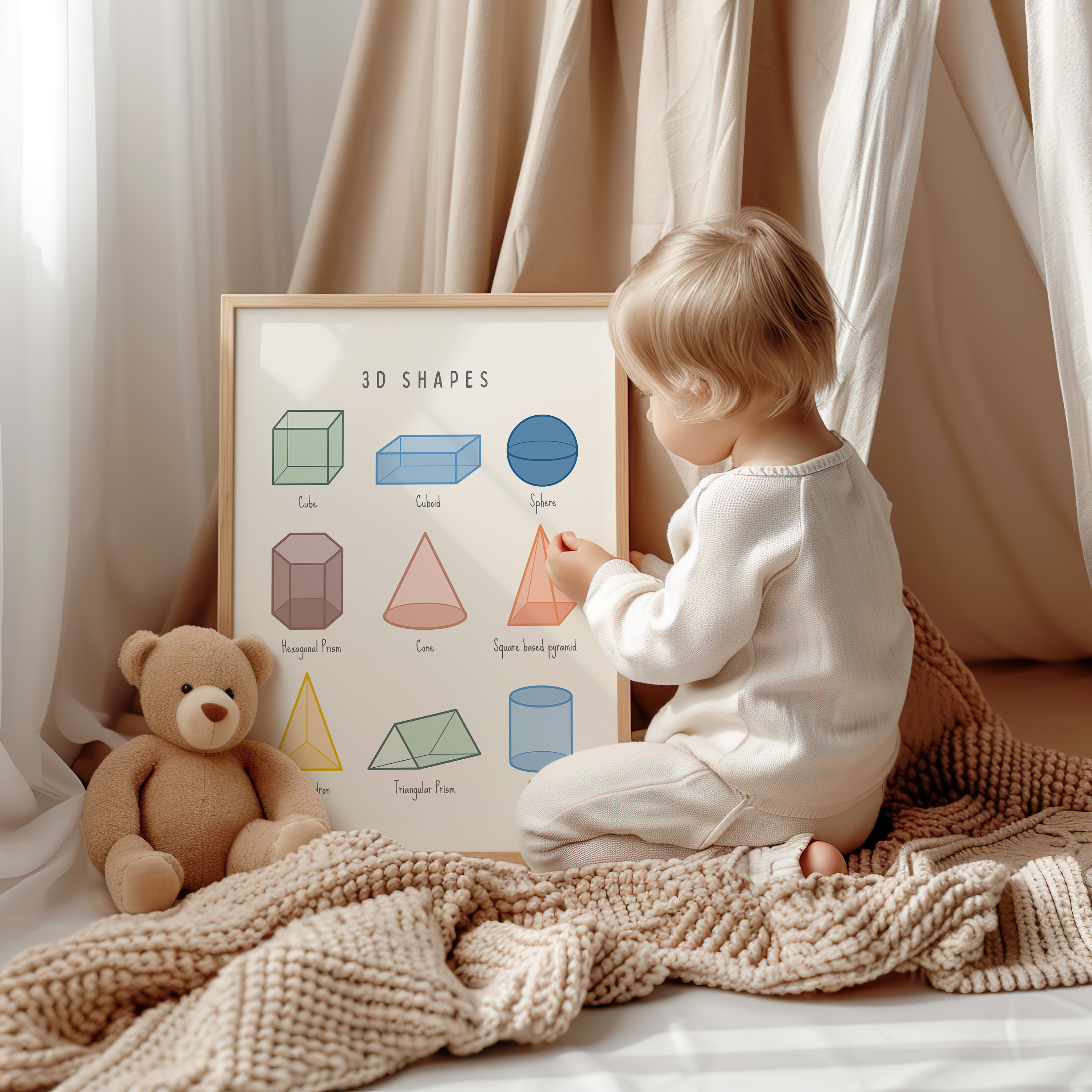 Montessori 3D Shapes Poster - Educational Nursery Printable Wall Art ...