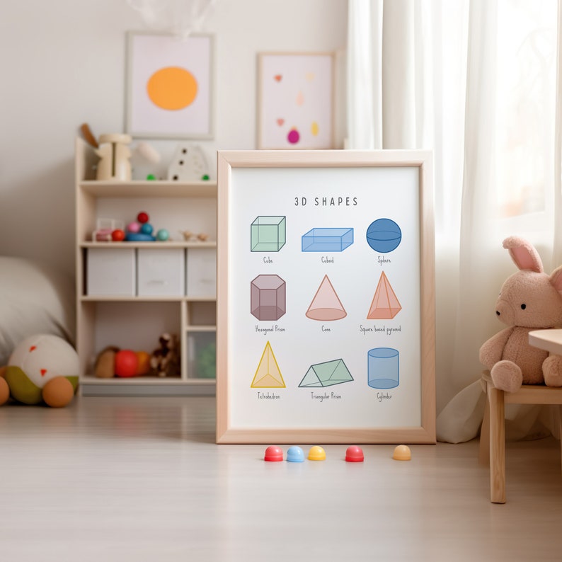Montessori 3D Shapes Poster - Educational Nursery Printable Wall Art ...
