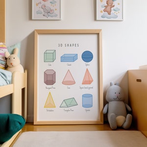 Montessori 3D Shapes Poster - Educational Nursery Printable Wall Art ...