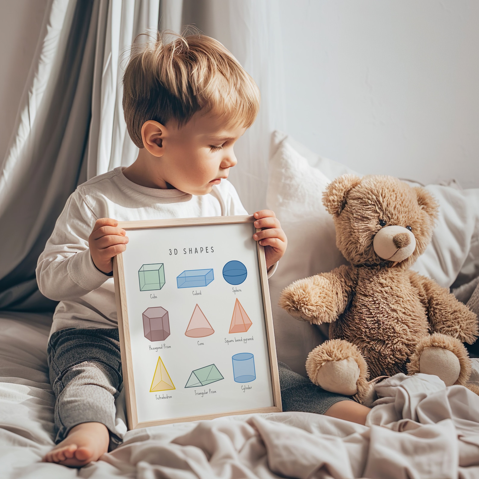 Montessori 3D Shapes Poster - Educational Nursery Printable Wall Art ...