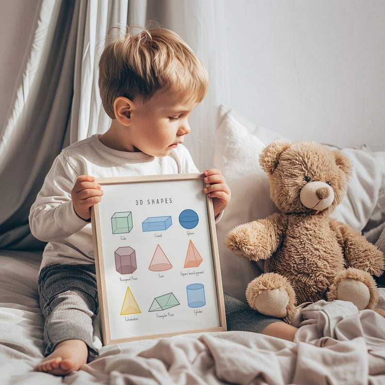 Montessori 3D Shapes Poster - Educational Nursery Printable Wall Art ...