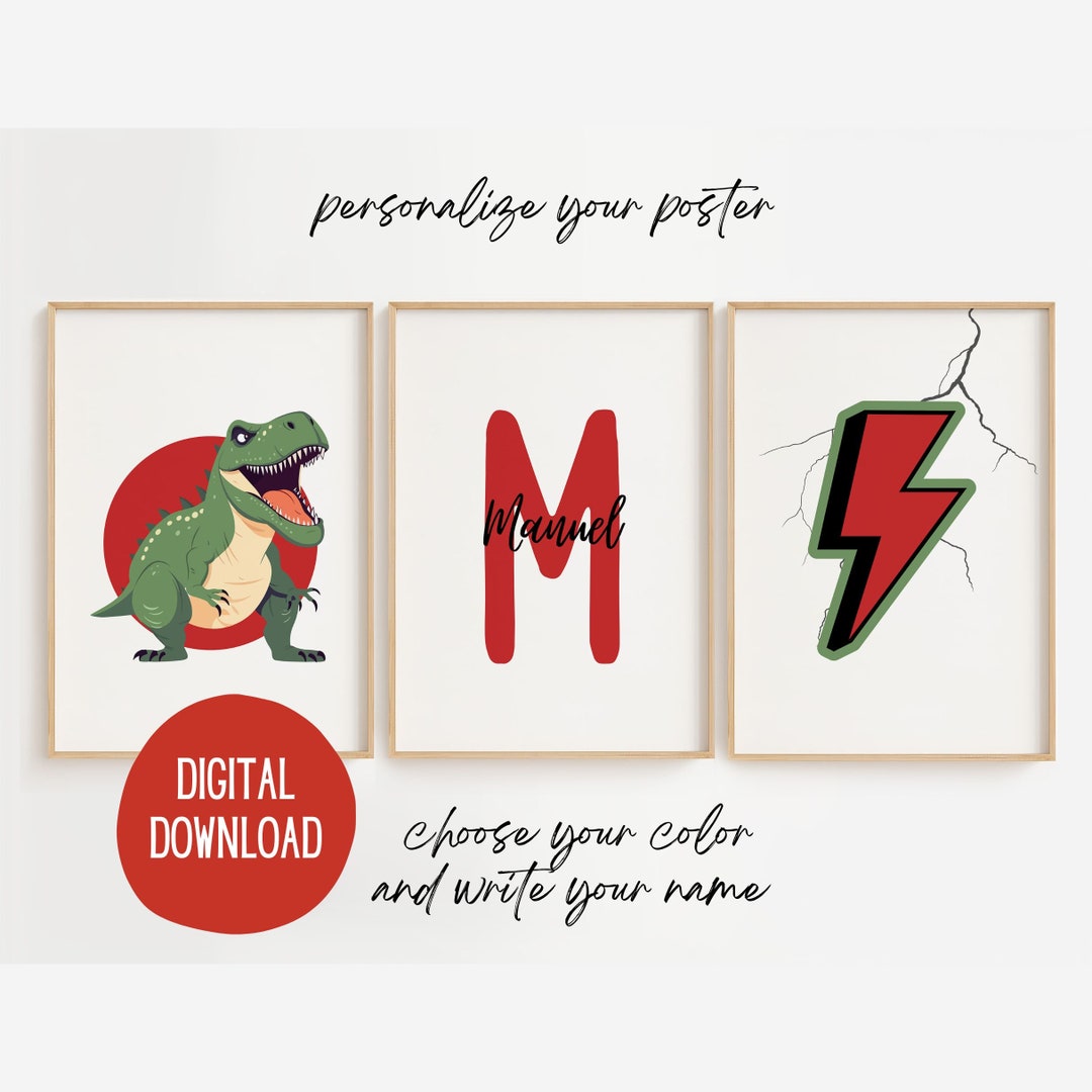 Dinosaur Poster Set, Personalized Poster, Custom Poster, Tyrannosaurus ...