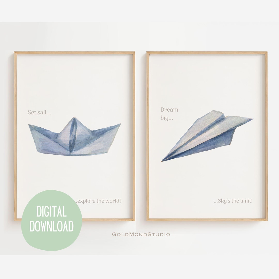 Nursery Room Poster Set, Paper Airplane Print, Poster Set of 2, Toddler ...