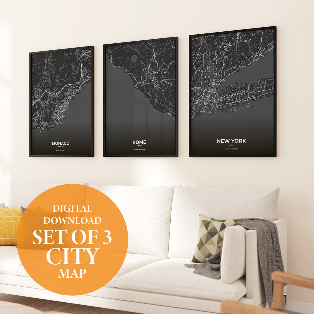 Set of 3 City Maps Digital Download, City Map Download Monaco - New ...
